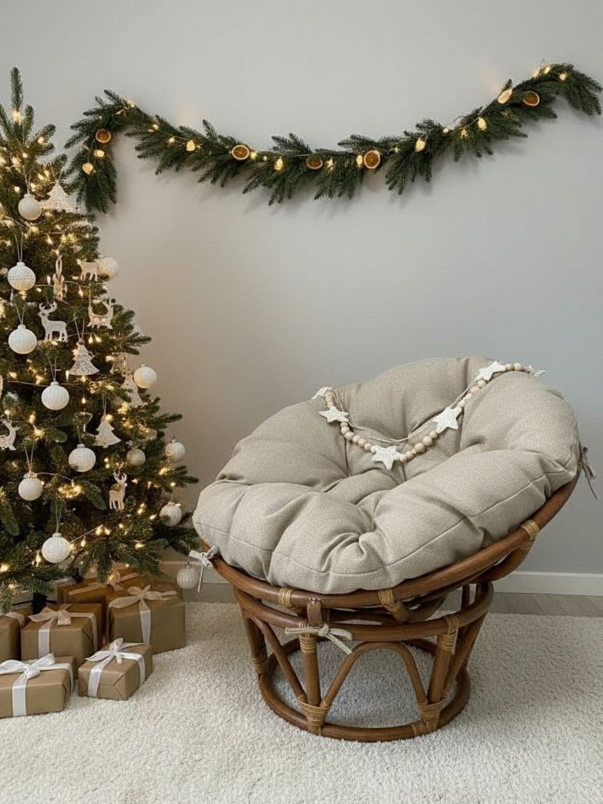 Кресло Папасан мини из ротанга с мягкой подушкой