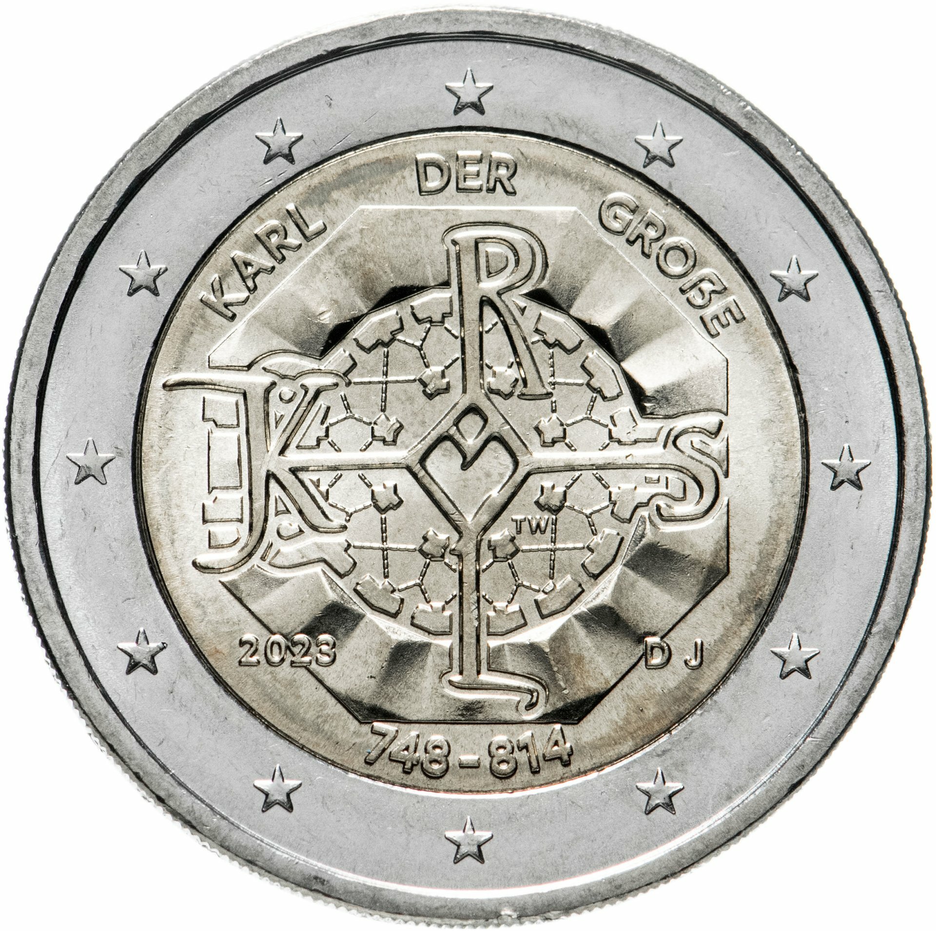 Германия 2 евро 2023 "1275 лет со дня рождения Карла Великого" Двор J, Биметалл, в сохранности UNC