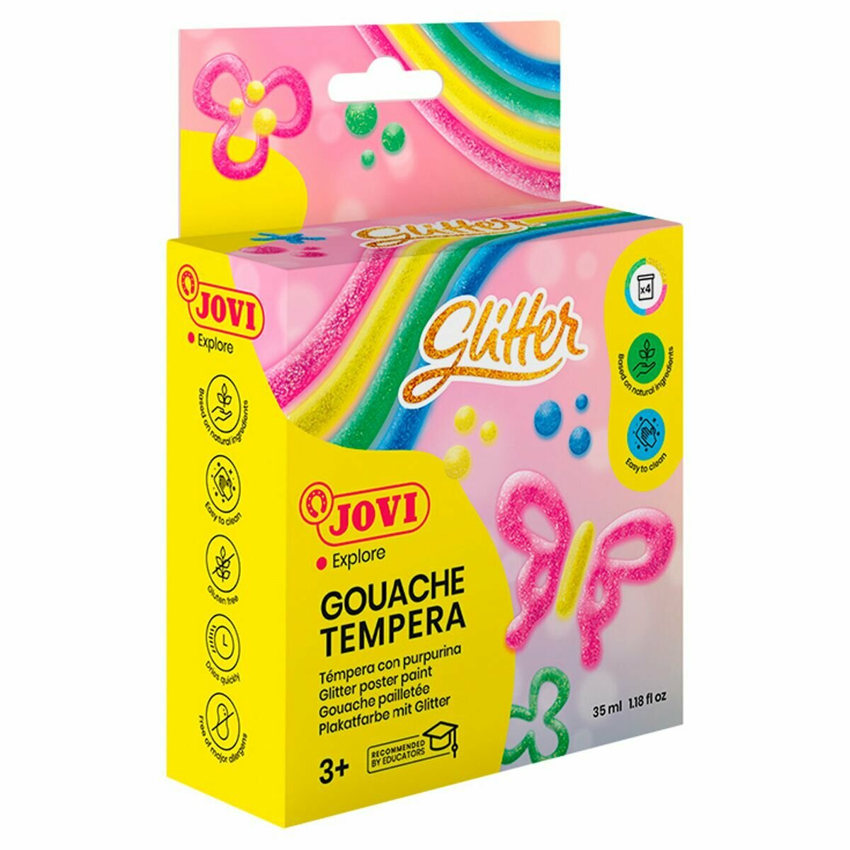 Гуашь JOVI, 6 цветов, с кистью, с блестками, картонная коробка, 518