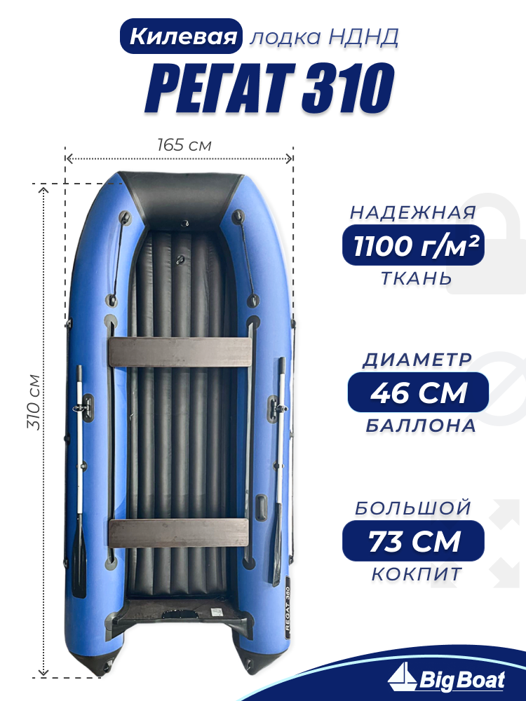Надувная, под мотор, килевая лодка из ПВХ для рыбалки Regat (Регат) 310 НДНД