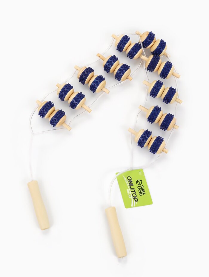 Массажёр-лента для спины, 10 звеньев, деревянный, с шипами, 86×7.5×3 см