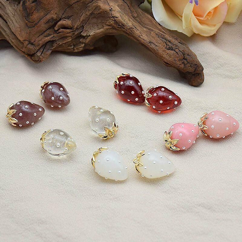 Подвески из клубничных бусин из смолы, для ожерелья и сережек своими руками, Аксессуары для изготовления ювелирных изделий