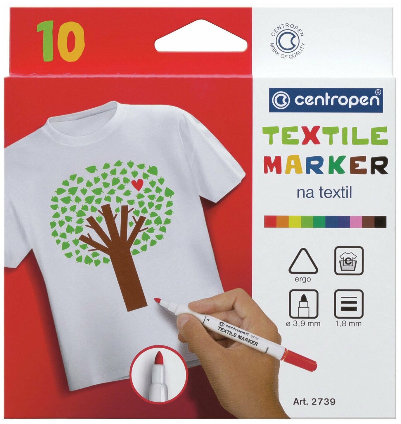Маркеры для ткани 10 цветов CENTROPEN Textile Marker, круглый наконечник, 1,8 мм