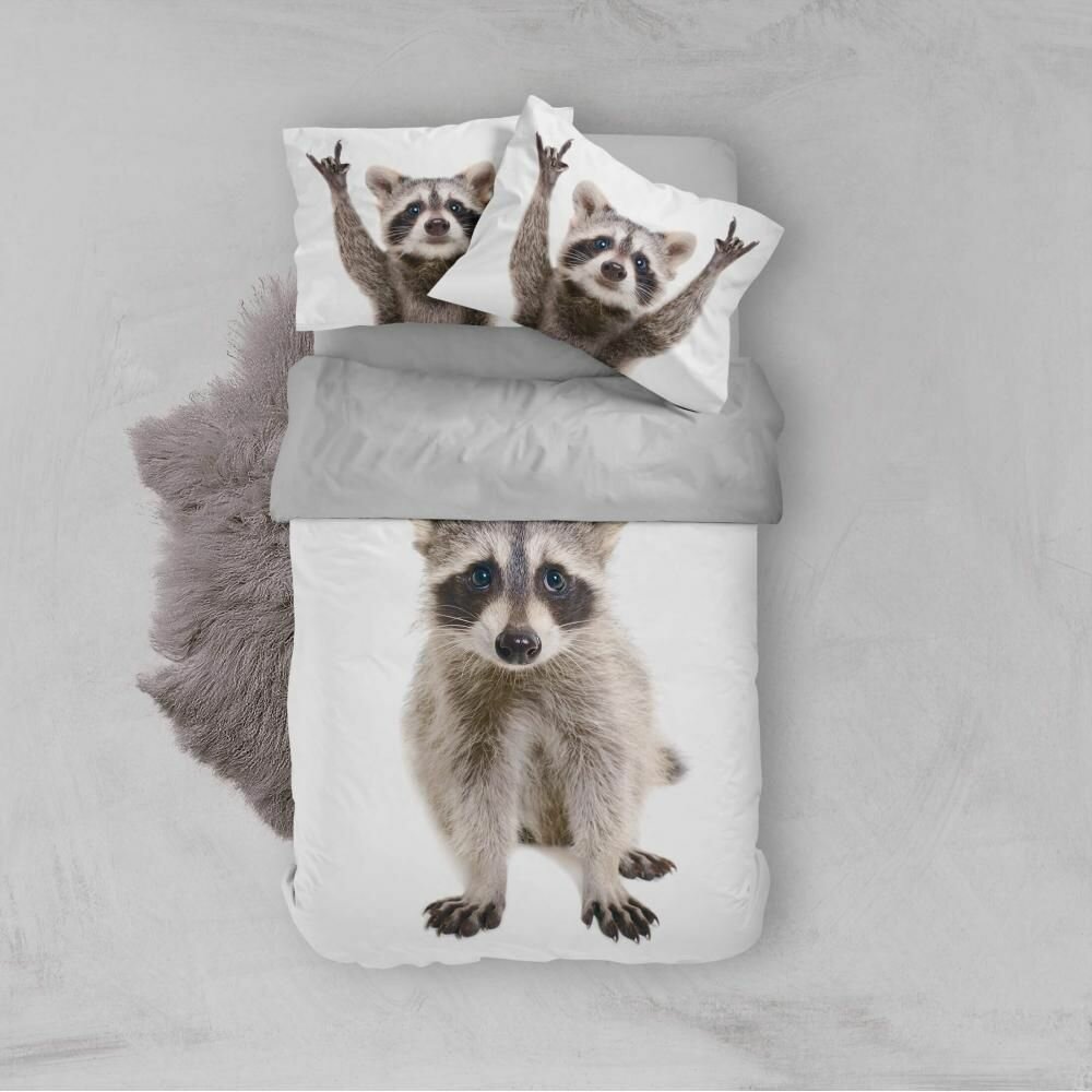Арт комплект постельного белья Енот реализм, Евро, Пододеяльник 200/200, наволочки 50/70