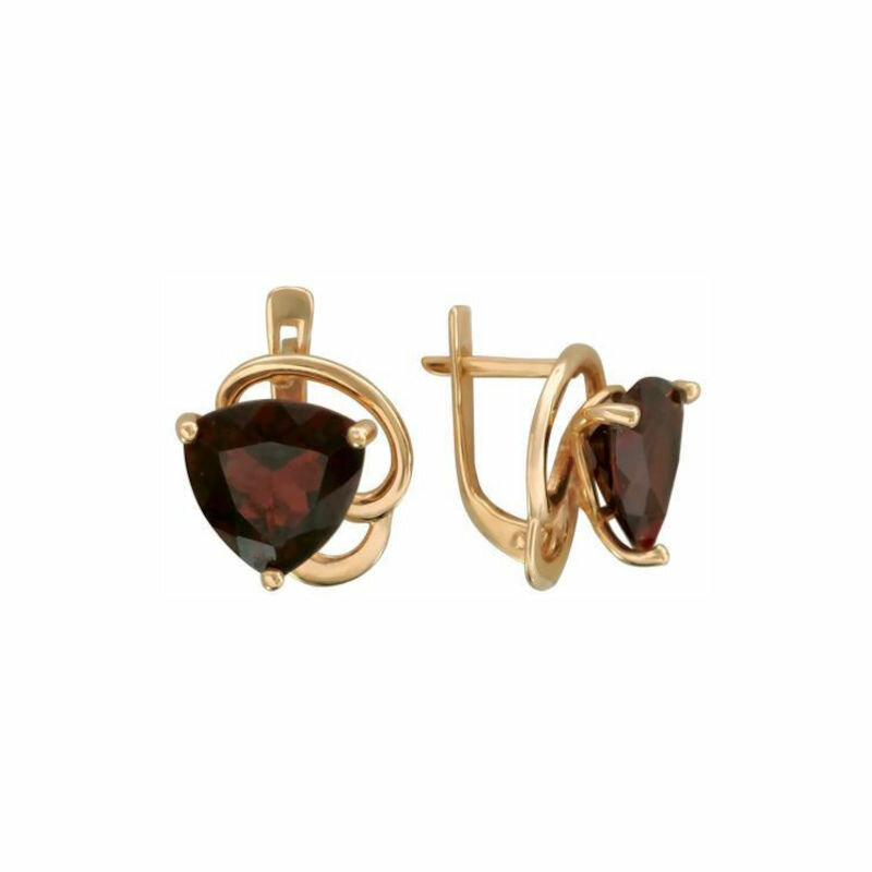 Серьги, красное золото, 585 проба, гранат