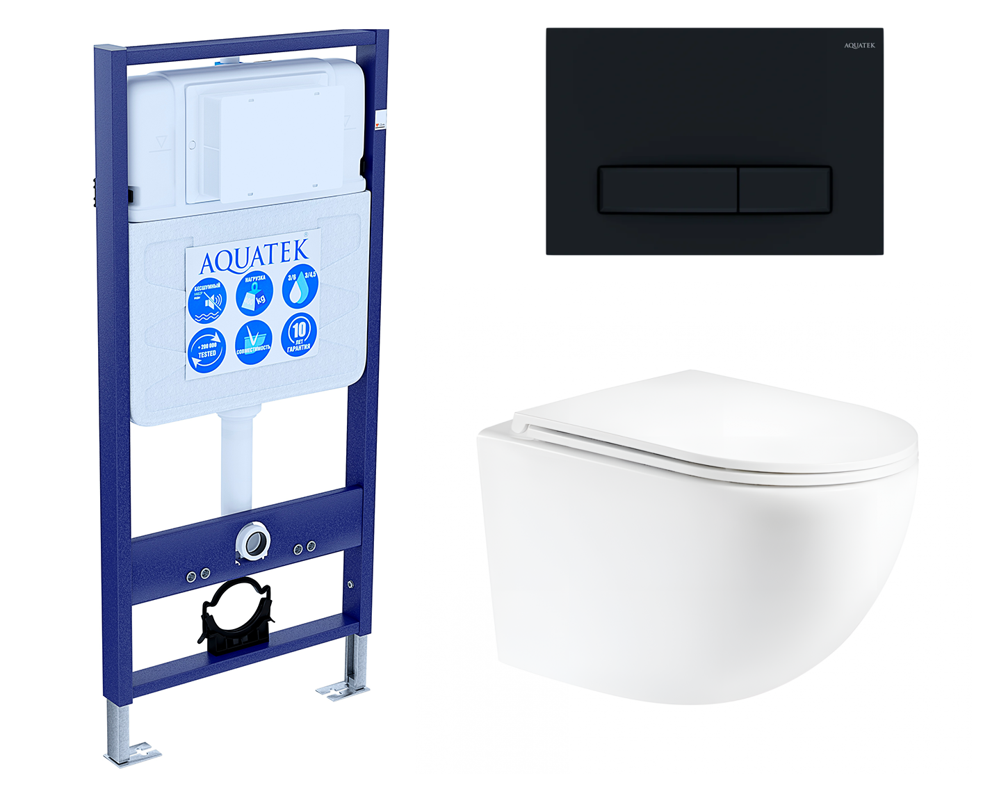 Комплект 3 в 1 инсталляция Акватек Standart 50 + Унитаз подвесной Enio Unico Tornado 1.0 EN2105073 с кнопкой черной INS-0000012 + EN3103895 + KDI-0000024