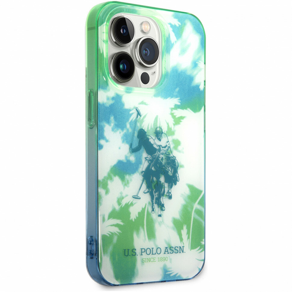 Чехол U.S. Polo PC/TPU Dye Palm Doulble Horse logo Hard для iPhone 14 Pro, цвет Зеленый (USHCP14LUPAN)