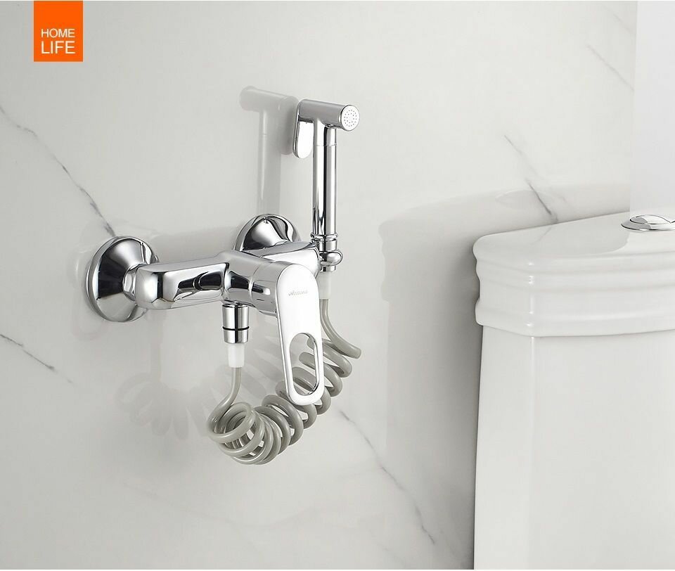 Смеситель настенный с гигиеническим душем. Латунь