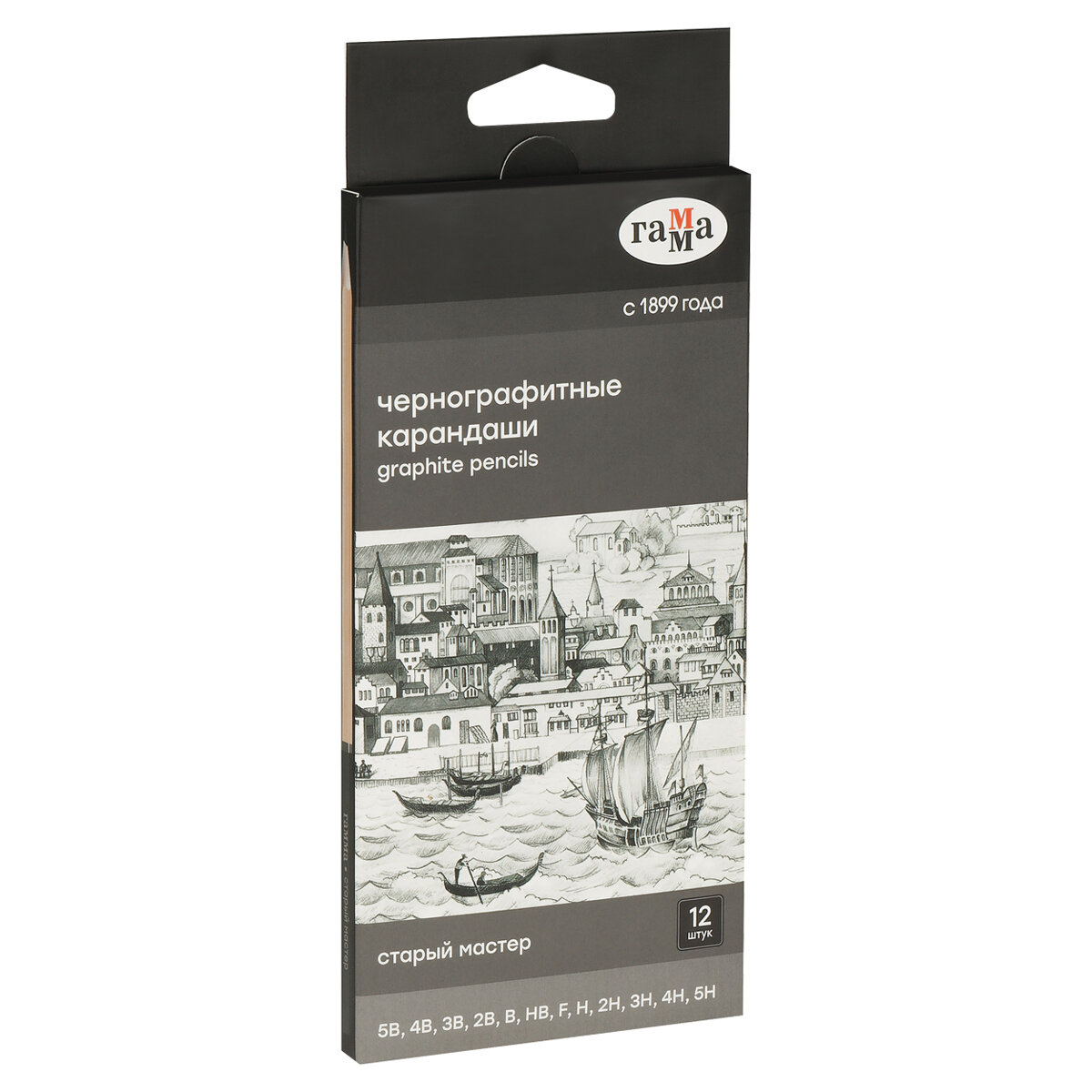 2 шт. Набор карандашей ч/г Гамма 12шт, 5B-5H, кедр, картон. упаковка, европодвес