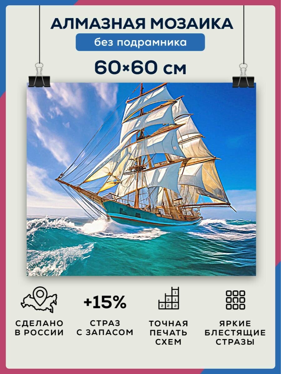 Алмазная мозаика 60x60 Океан парусник без подрамника