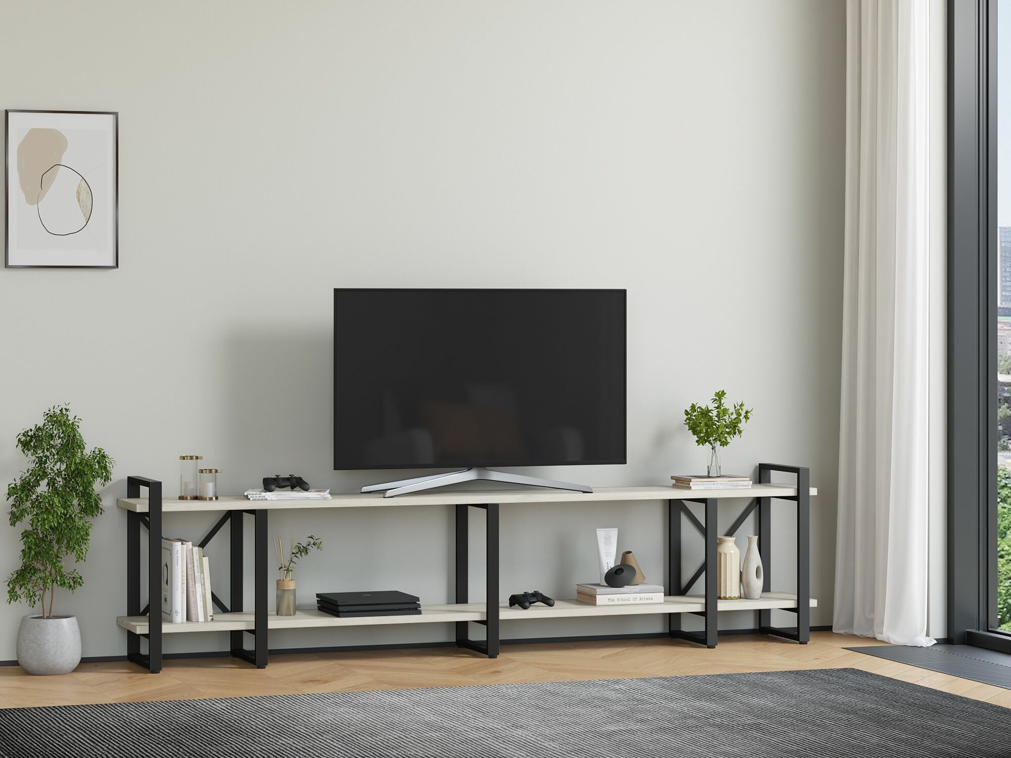 Тумба под ТВ Айсберг Лофт 240 черный/дуб крафт белый