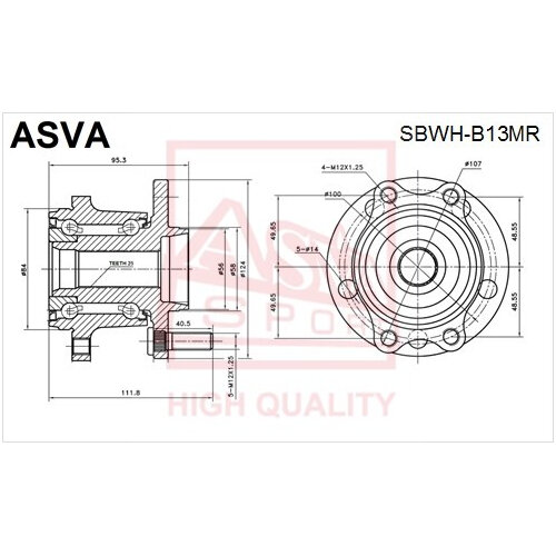 Ступица колеса задняя для автомобиля Mazda Subaru, ASVA SBWH-B13MR (1 шт.)
