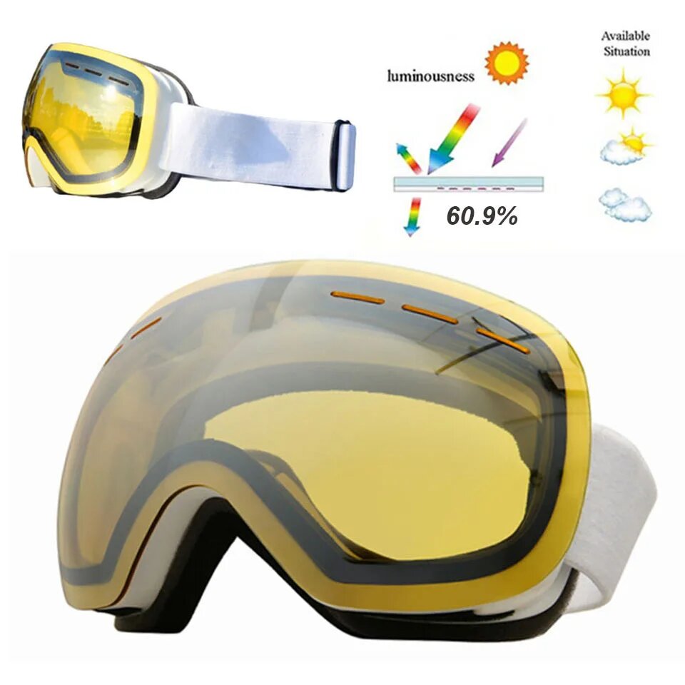 Двухслойные лыжные очки UV400 многоцветные Желтый, 5
