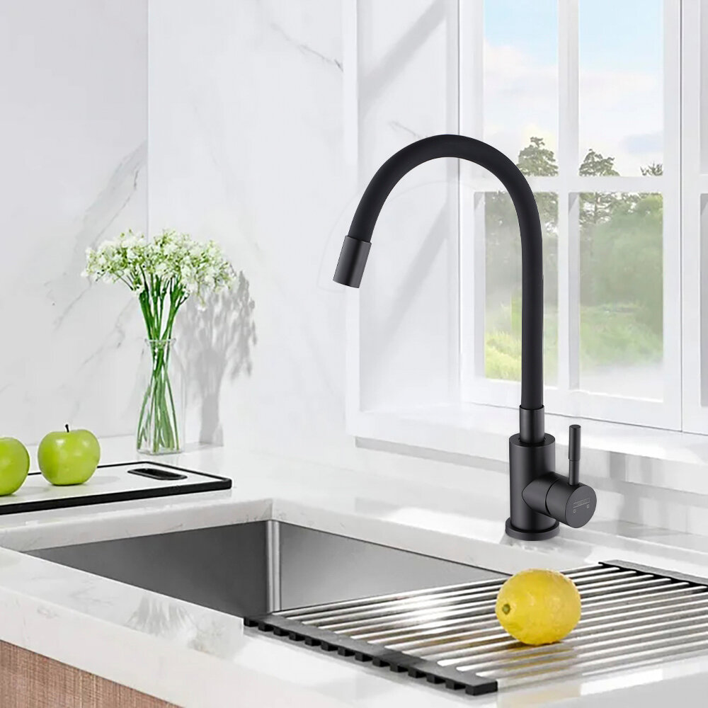 Смеситель для кухни из нержавеющей стали с гибким изливом HN59304-CC цвет черный