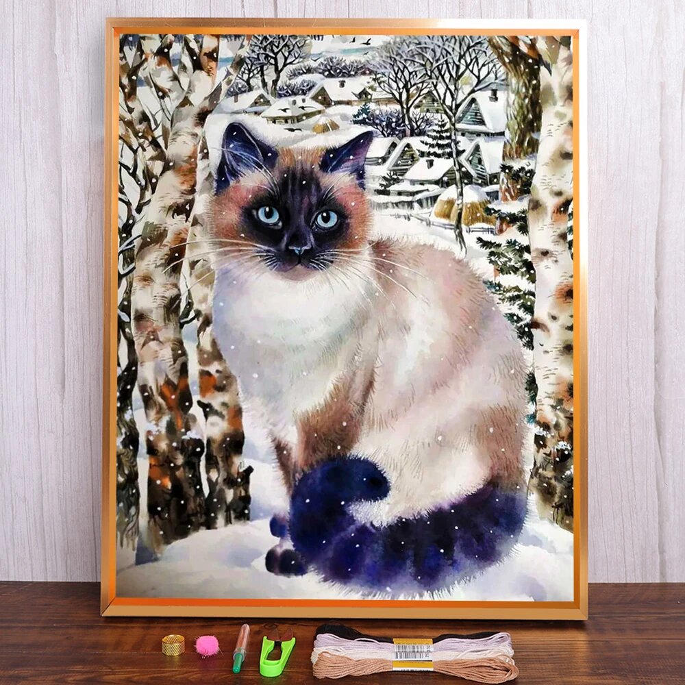 Вышивка крестом "Котик в снегу", 80x100см, 11CT, HMA74207