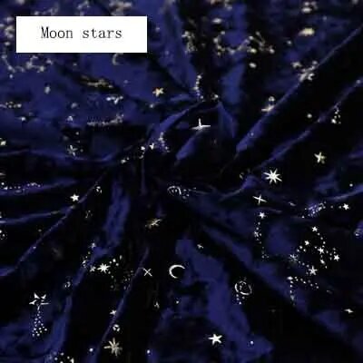 Бархатная ткань Ocelot золотая с бриллиантами и звездами 100*140 см Темно-синий, 50cmX70cm, ysjf092