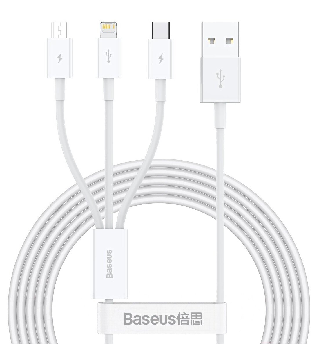 Кабель Baseus CAMLTYS-02 Superior Series Fast Charging Data Cable USB to Micro USB+Lightning+Type-C 3.5A 1.5m White
