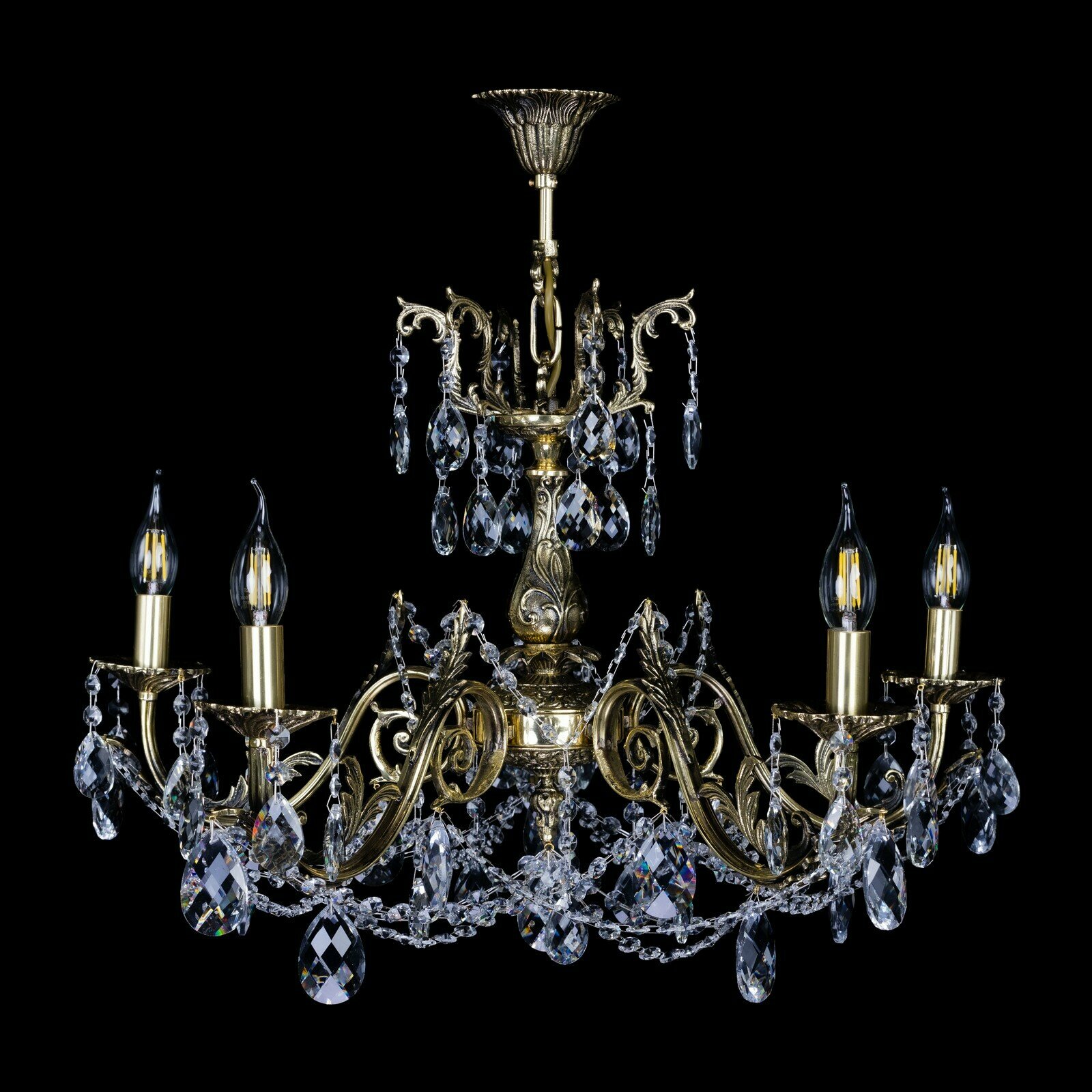 Люстра бронзовая "Паллада" №5, 5 ламп, ручная работа из латуни и бронзы