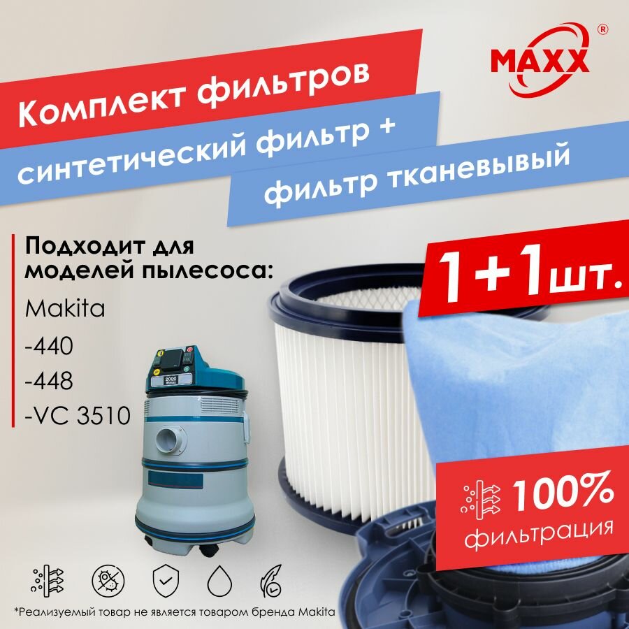 Фильтры синтетические (патронный+тканевый) PRO для пылесоса Makita 440, 448, VC 3510