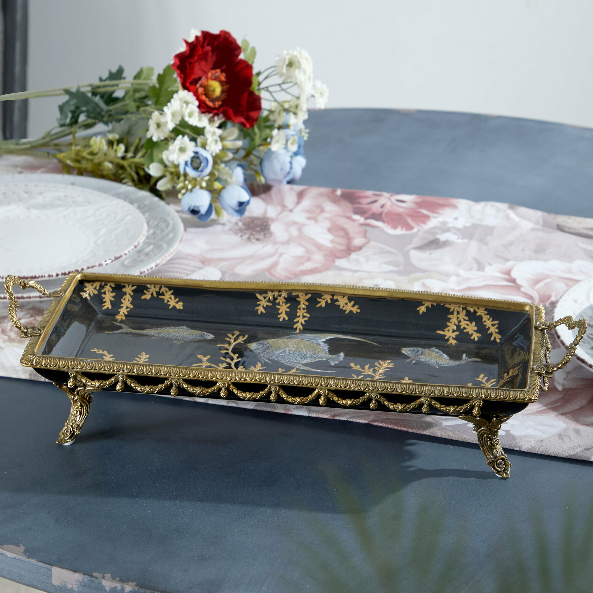 31G2042/C716E/HUX1234 Блюдо с ручками 43х18х9см, Фарфор, бронза, Glasar