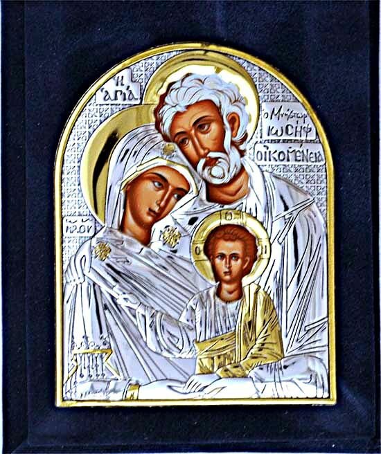 Святое семейство. Маленькая серебряная икона в бархатном футляре