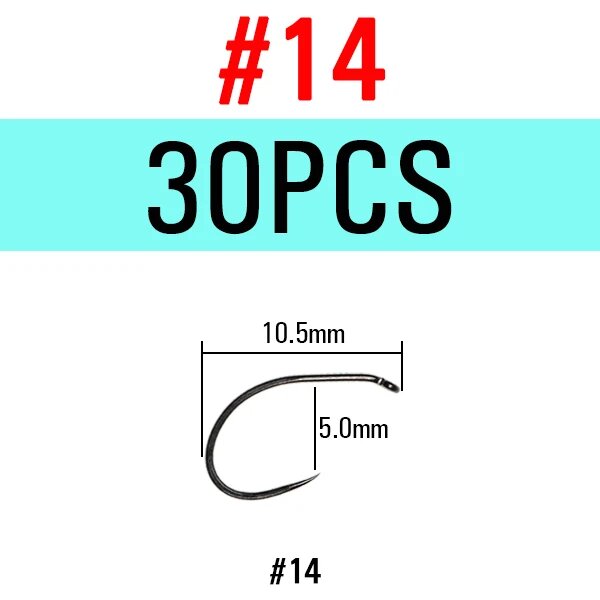 Vtwins Крючки для мушек из высокоуглеродистой стали 30 шт. 30PCS Size 14