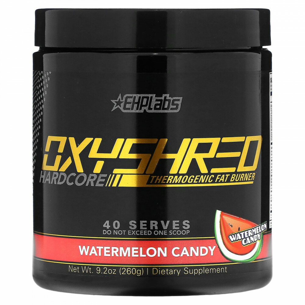 EHPlabs, OxyShred Hardcore, термогенный сжигатель жира, со вкусом арбузной конфеты, 260 г (9,2 унции)