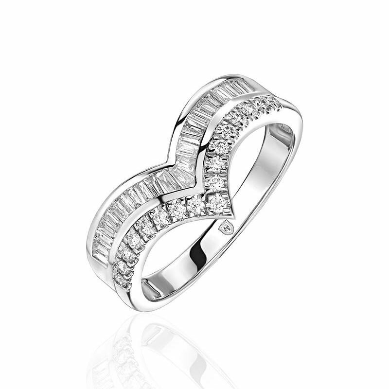 Кольцо дорожка, белое золото, 585 проба, бриллиант