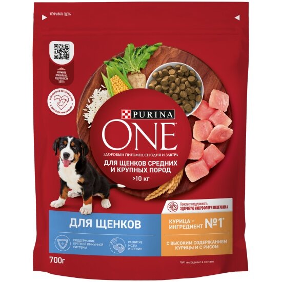 Сухой корм для щенков средних и крупных пород Purina One с курицей и рисом 700 г