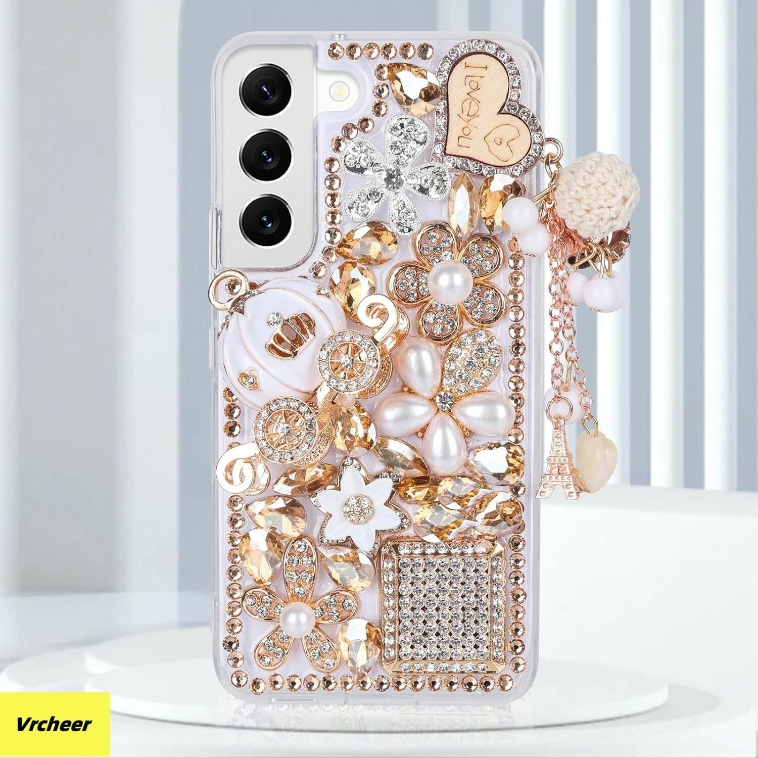 Чехол для Samsung Galaxy S21 FE (Самсунг Галакси С21 ФЕ), Luxury 3D с бриллиантовым кристаллом/Сверкающий стразами/Просто и стильно(золотой)
