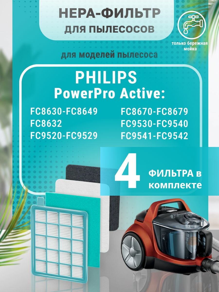 Сменный комплект фильтров PRO (4 шт.) для пылесосов Philips PowerPro Active FC8632