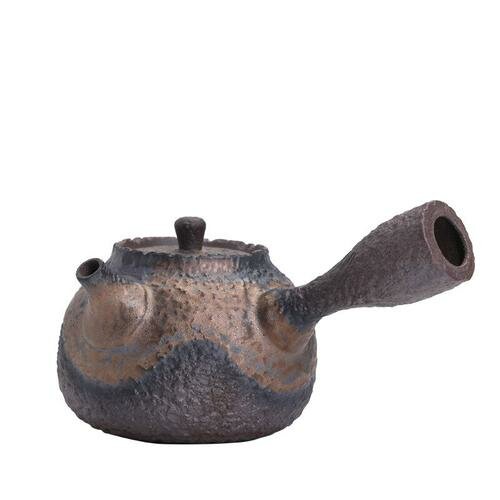 Coarse Pottery Stone Pattern Side Handle Pot Manual Retro Ceramic Kung Fu Tea Set Small Teapot Single Pot Tea Maker|Tea Strainers