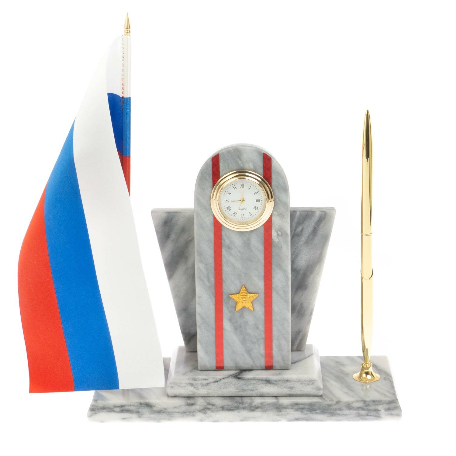 Настольный набор "Погон Майор МВД" с часами мрамор 129635