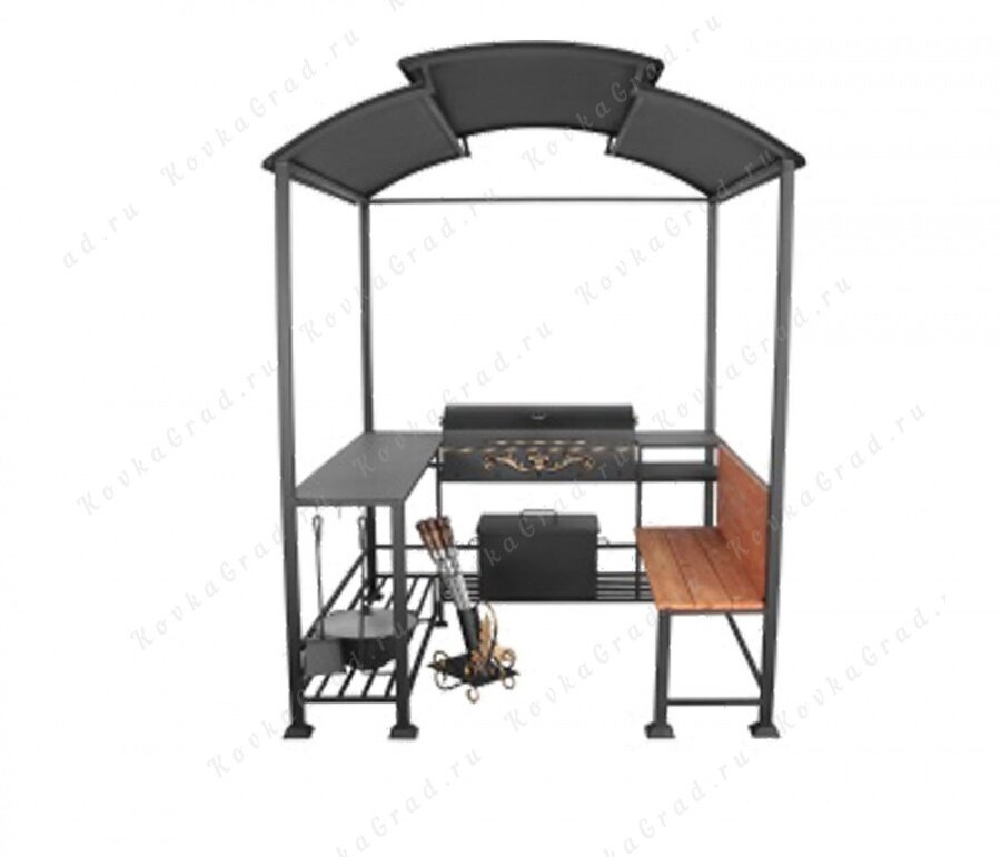 Мангал-Беседка "Дачный BBQ" 2 с казаном, коптилкой и шампурами 10 шт.