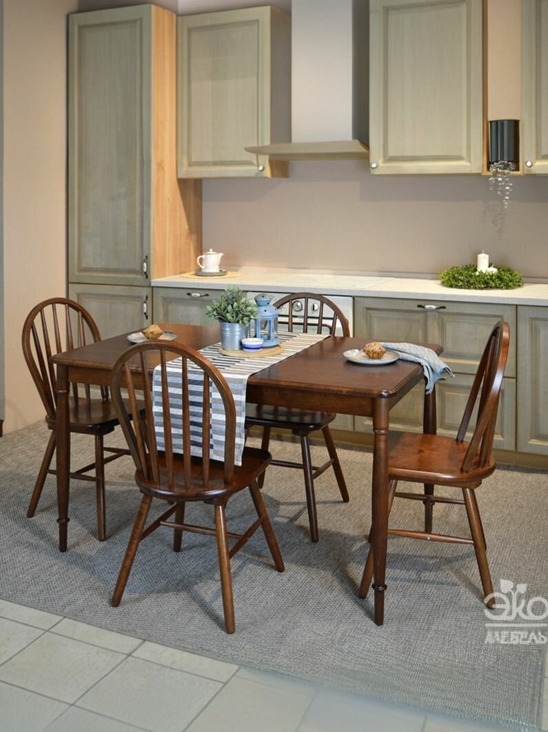 Стол нераздвижной "альянс 800х1300" (Темный орех), Массив березы, Прямоугольный, 4 ножки, ЭкоМебель