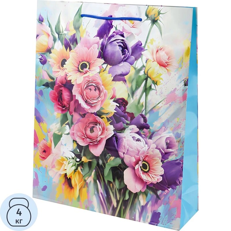 Пакет подарочный глянц. лам. Optima 26,4x32,7x8(L)Нарис. цветы, 128 г ППК-4459