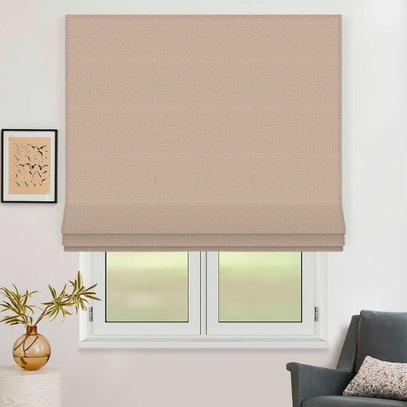 Римская штора Блэкаут Валенсия 150х170 см, бежевый, с белым цепочным карнизом Мадрид, для кухни, гостиной, детской, крепление на стену и потолок