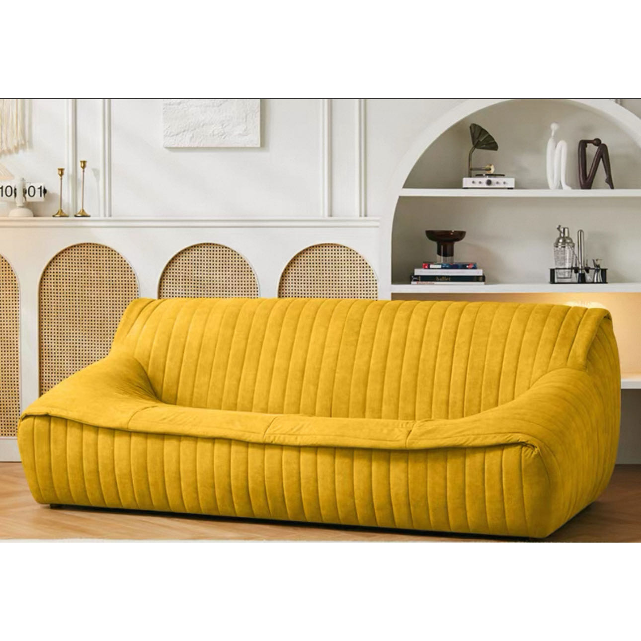 Интерьерный стеганный диван Marius (желтый / 195см*100*68)