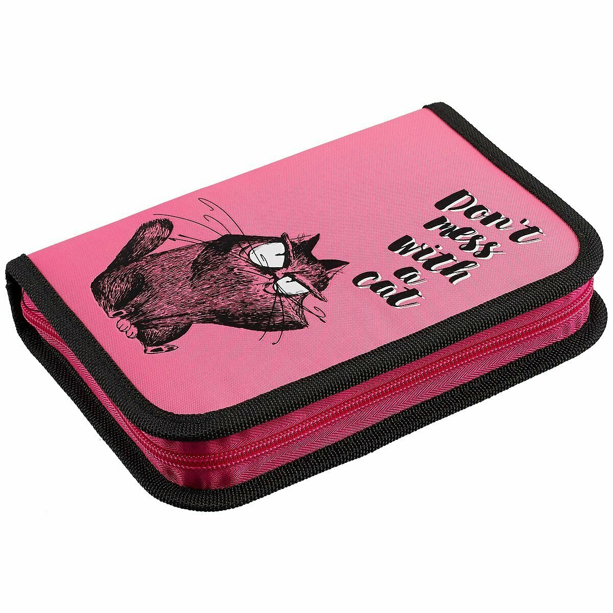 Пенал школьный 1отд. " Крэйзи КОТ" 20*13,3*3,5см, молния, откидной клапан