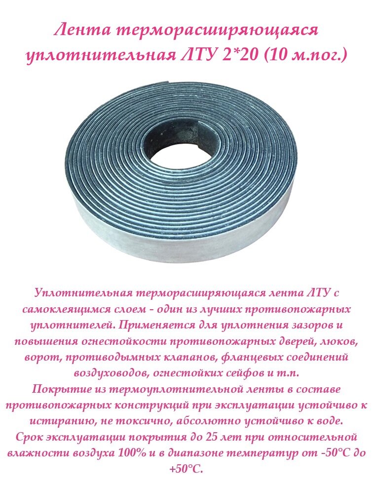 Противопожарная уплотнительная терморасширяющаяся лента ЛТУ 2х20 мм 10 м. пог.