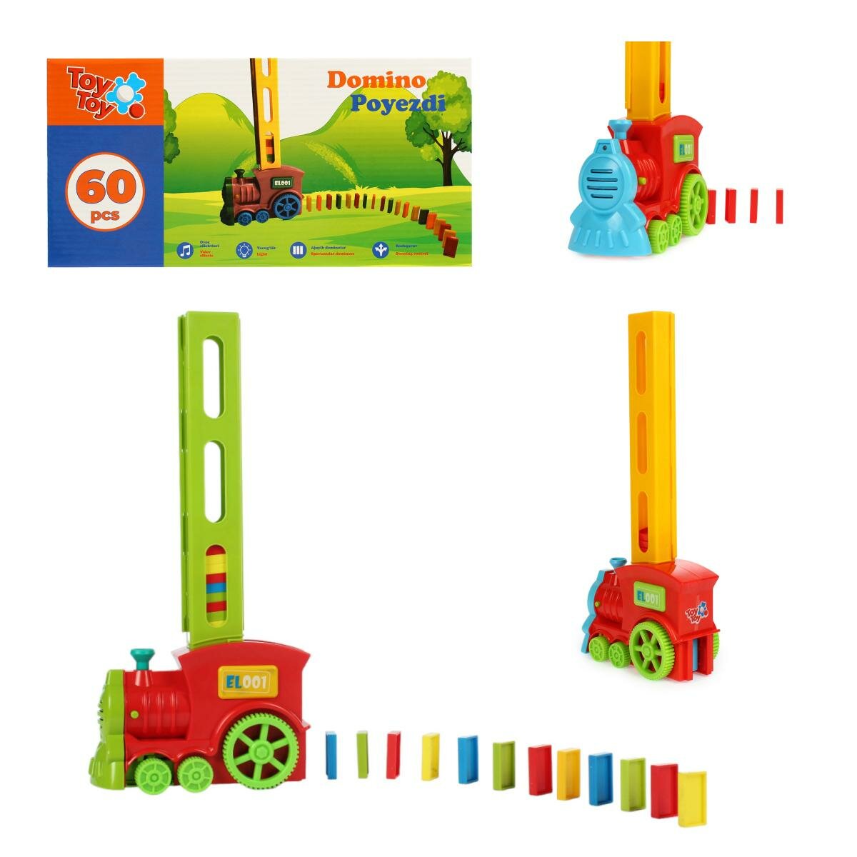 Паровозик игрушечный с домино, пластик, красный/синий, 20см, музыкальный, развивающий