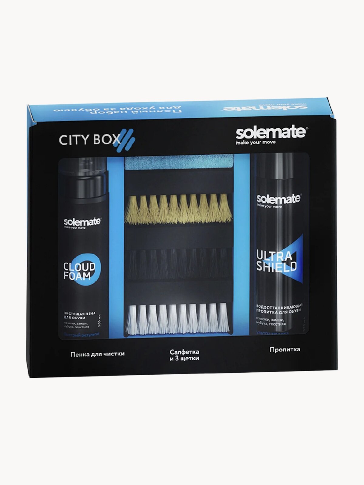 Подарочный набор для ухода за обувью и кроссовками Solemate City Box, очиститель, пропитка, щетки, микрофибра