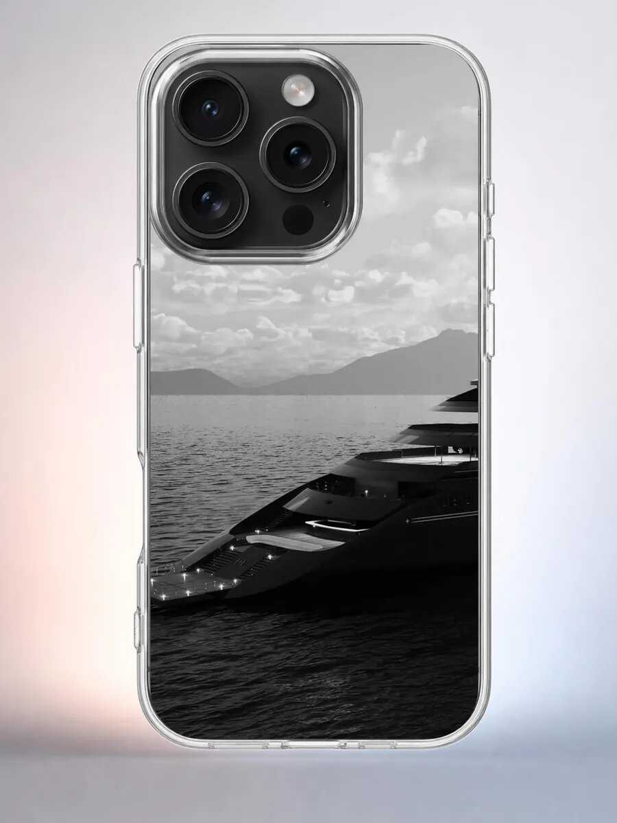 Чехол iPhone 15 Pro яхта на воде горы силиконовый