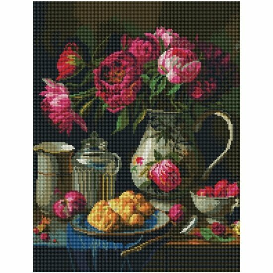 Алмазная мозаика Три Совы Пионы и клубника, 40х50 см