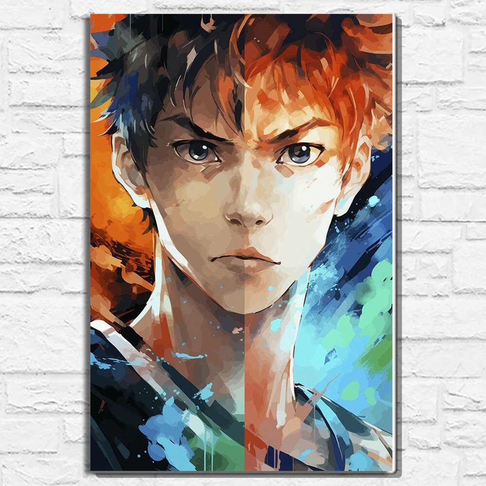 Картина по номерам на холсте аниме Волейбол (Haikyuu, Шоё Хината, Тобио Кагеяма) - 14980 В 60x40