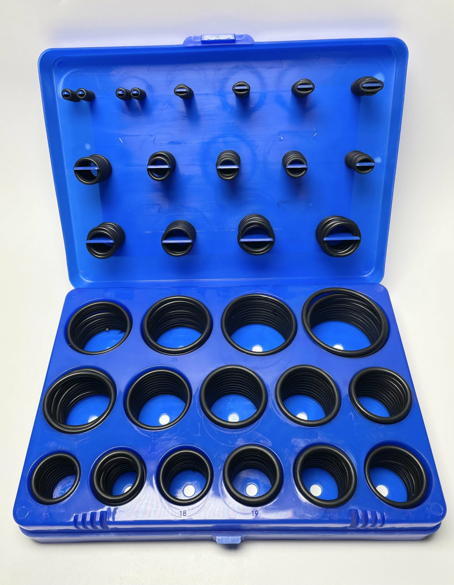 Набор резиновых уплотнительных колец, прокладок 30 размеров 363 шт, D 2.8- 47мм, синий кейс