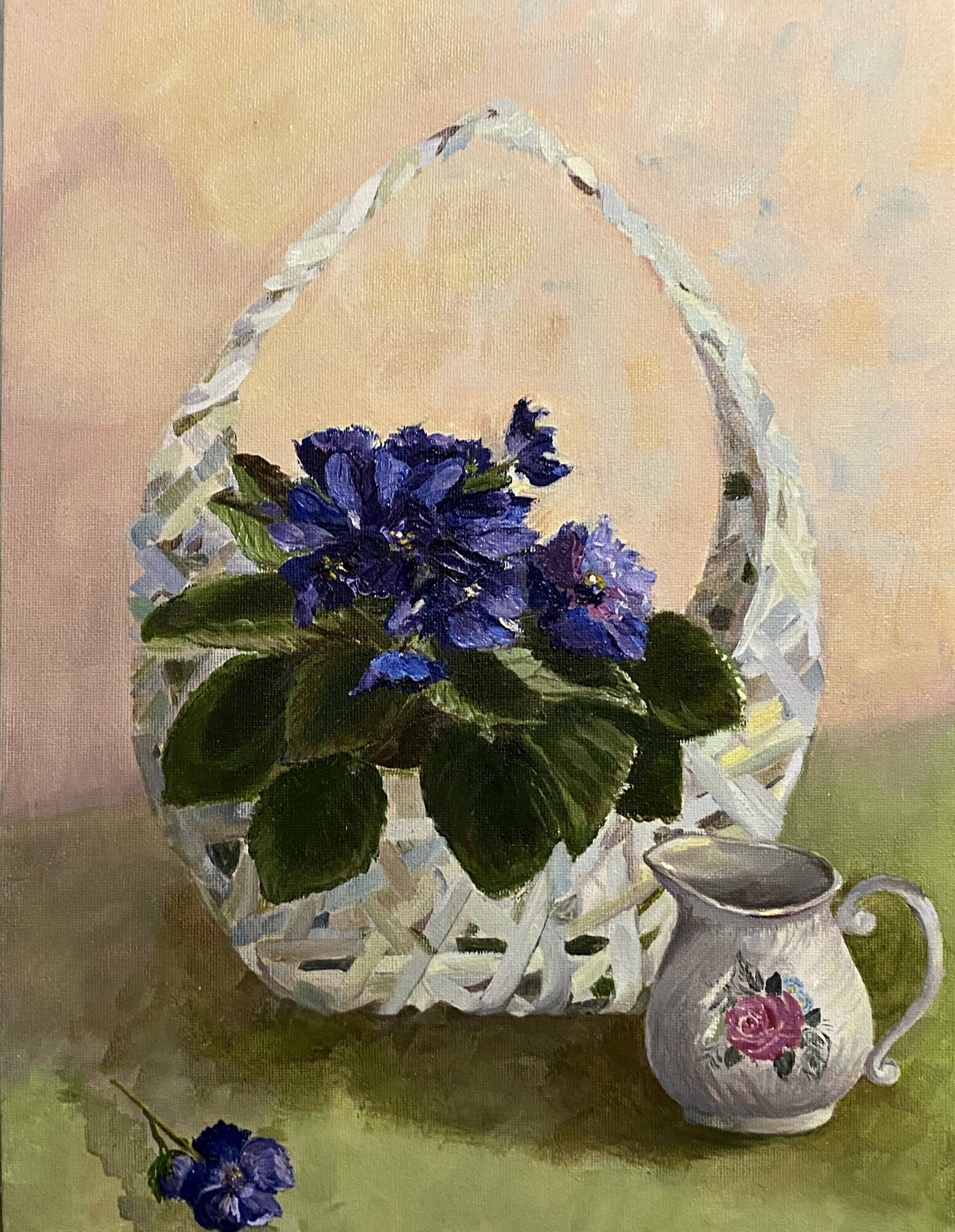 Картина маслом на холсте "Фиалка" 30х40 / ручная работа