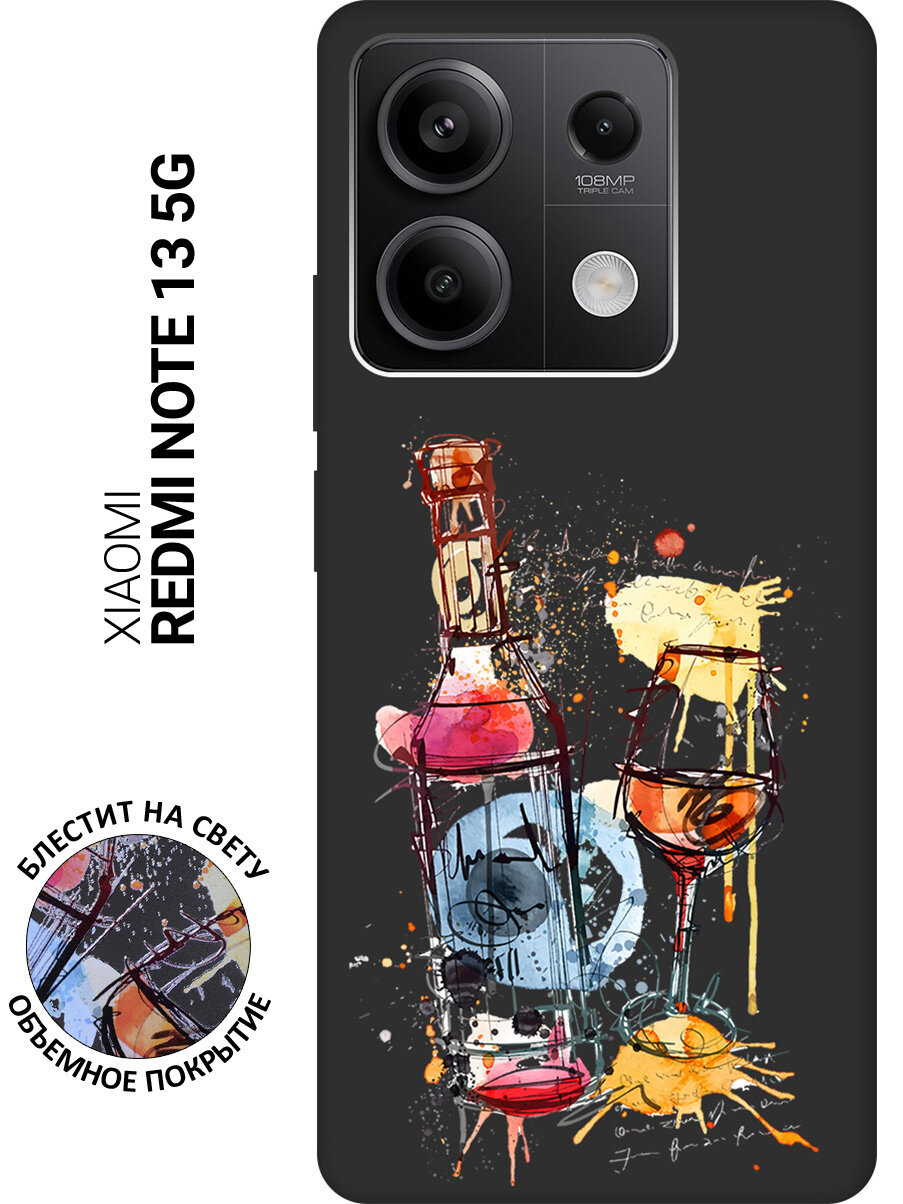 Силиконовый чехол на Xiaomi Redmi Note 13 5g / Сяоми Редми Ноут 13 5г с рисунком "Aquarelle Wine" Soft Touch черный