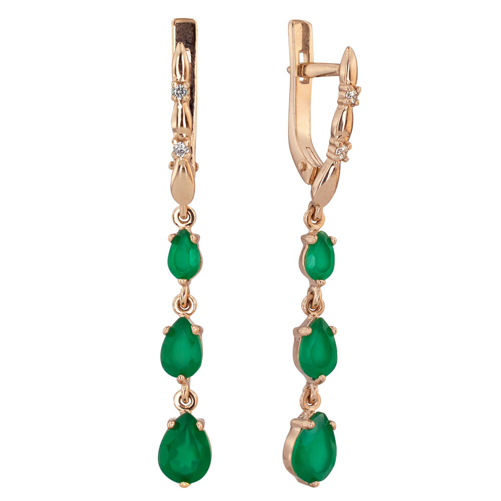 Серьги, красное золото, 585 проба, агат