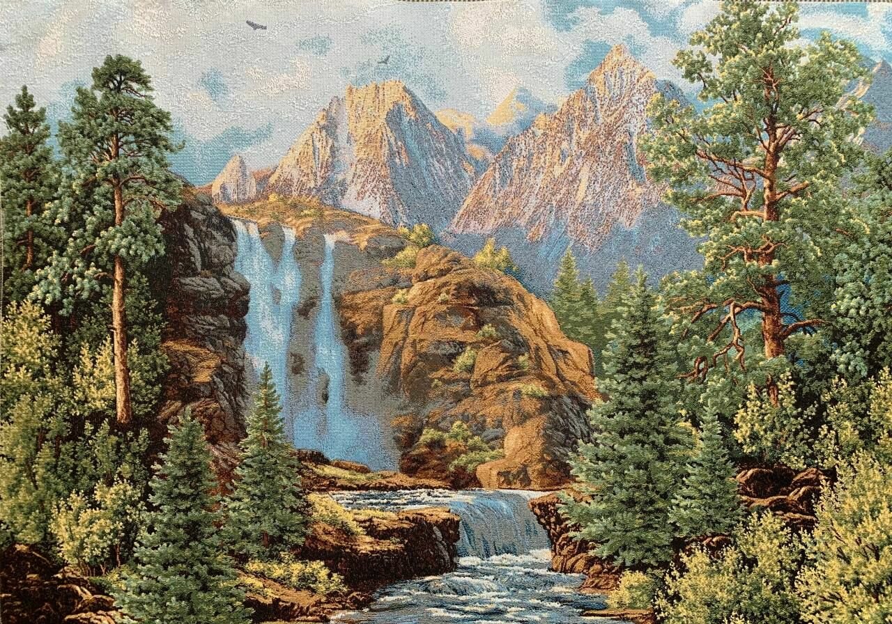 Гобелен, гобелен без рамы 50х34 см / "Водопад у гор"
